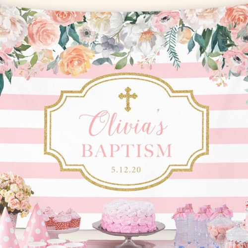 Girl Baptism Banner Baptism Decorations for Table Floral | Etsy
