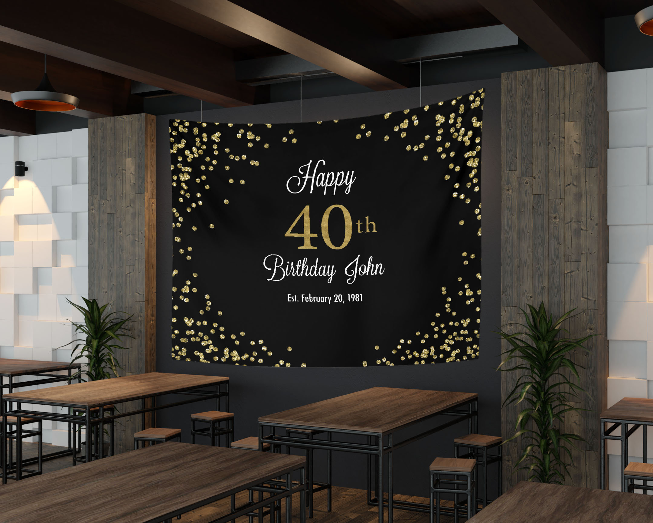 40th Birthday Backdrop Black and Gold Party Decor 50th | Etsy