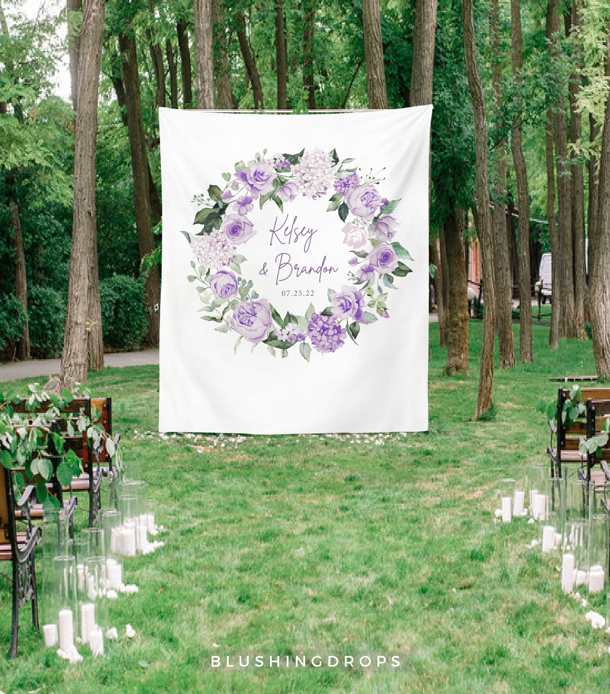 Floral Backdrop, Purple Wedding Decorations, Printed Backdrop, Wedding ...