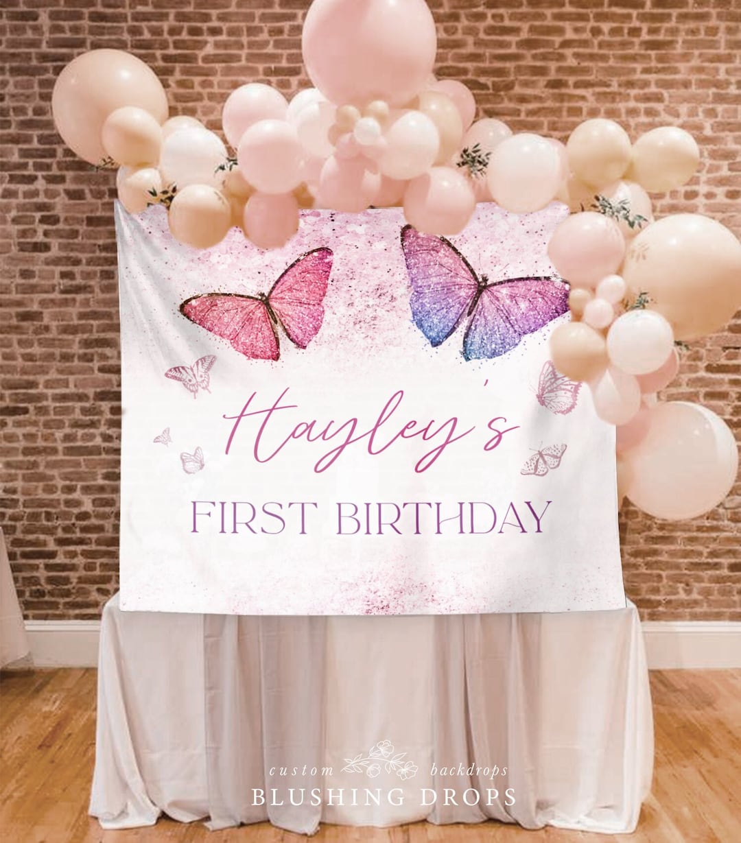 Butterfly Birthday Backdrop, Butterfly Banner, Girl First Birthday ...