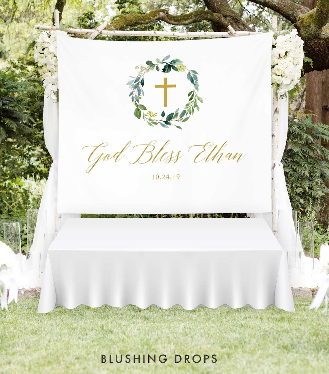 Baptism Decorations Backdrop, Rustic Baptism, Baptism Banner, Baptism ...