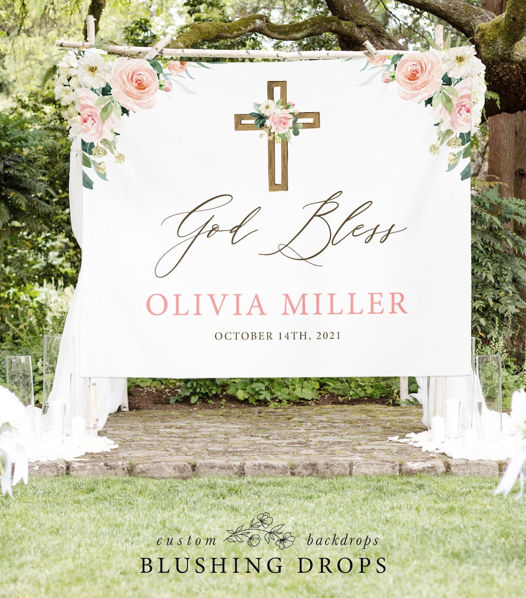 Girl Baptism Banner, Baptism Decorations for Table, Floral Baptism Sign ...