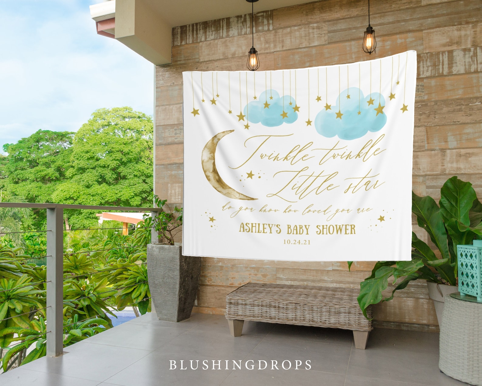 Blue Twinkle Twinkle Little Star Baby Shower Backdrop Moon | Etsy