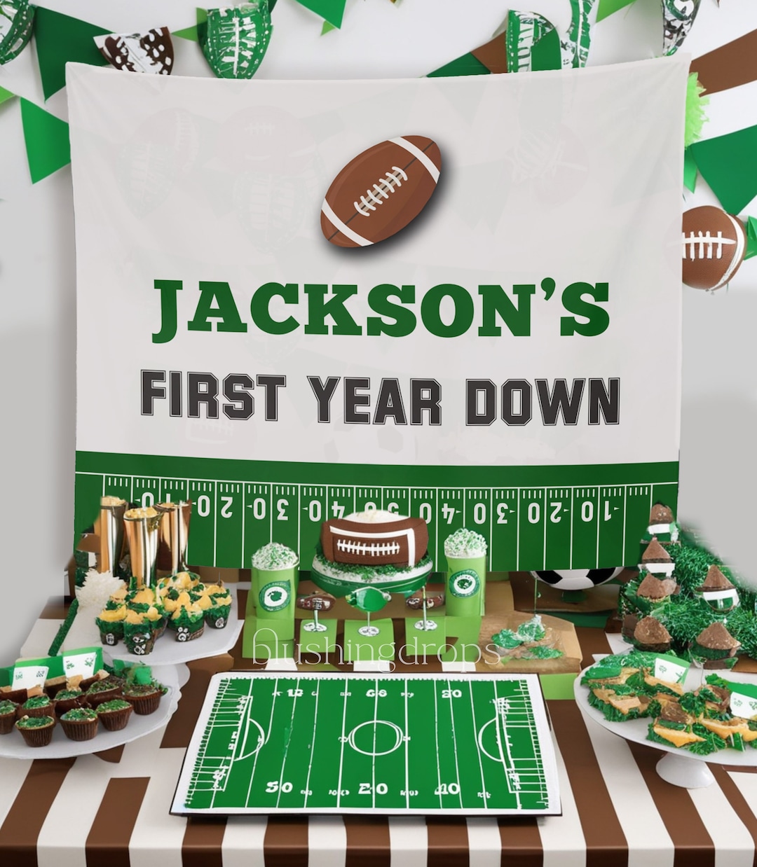 First Year Down Backdrop, Football Theme First Birthday Banner, First ...