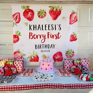 Berry First Birthday Backdrop, Strawberry Backdrop, Strawberry Birthday ...