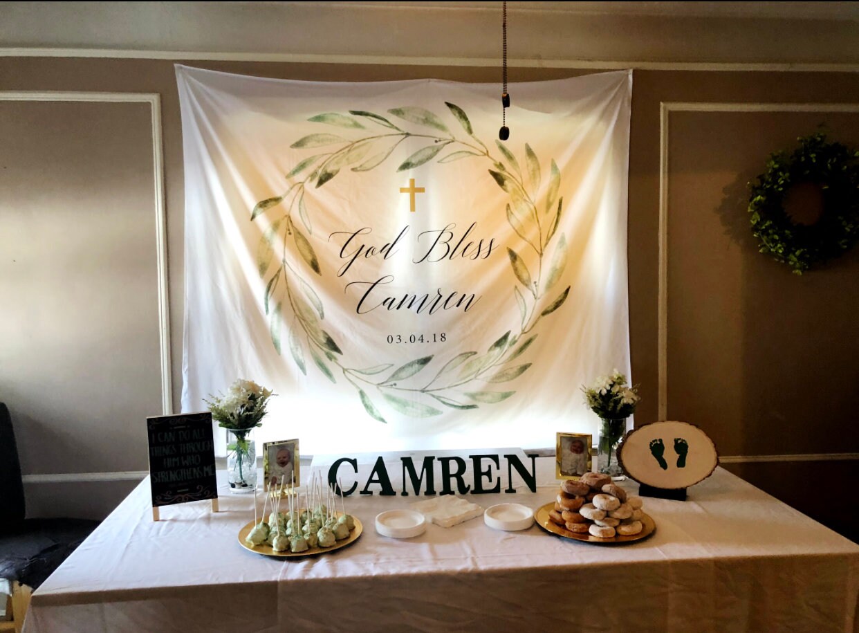 Baptism Backdrop, Baptism Decorations, God Bless Baptism Banner, Baby ...