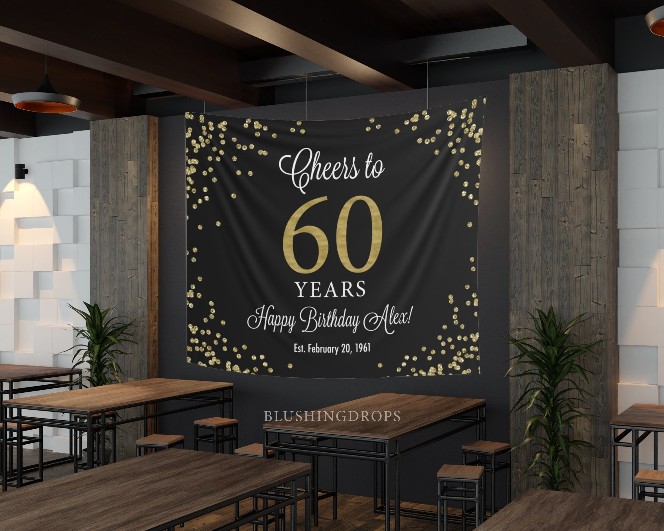 60th Birthday Backdrop, Happy 60th Birthday Backdrop, Cheers to 60th ...