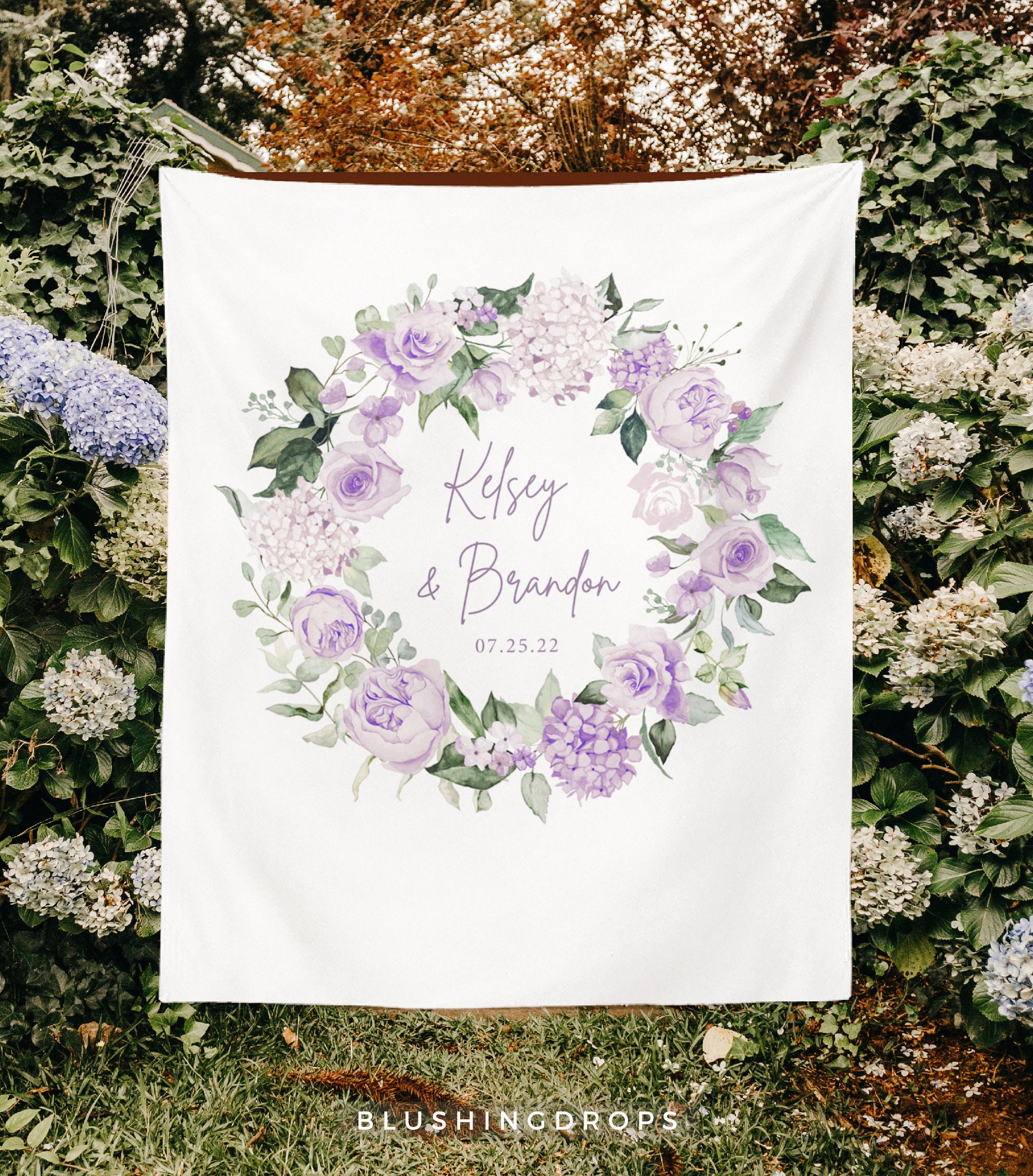 Floral Backdrop Purple Wedding Decorations Printed Backdrop - Etsy