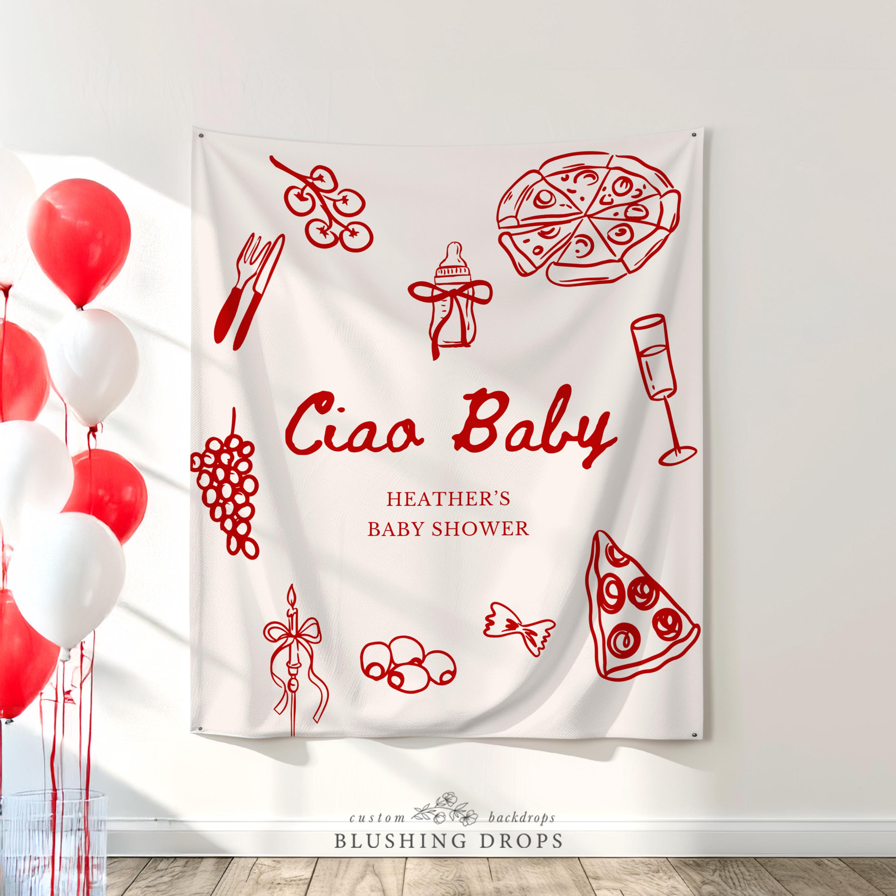 Slice Slice Baby Pizza Baby Shower Backdrop, Ciao Baby Backdrop, Pizza ...