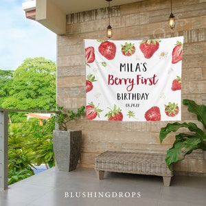 Berry First Birthday Backdrop Strawberry Backdrop Strawberry - Etsy