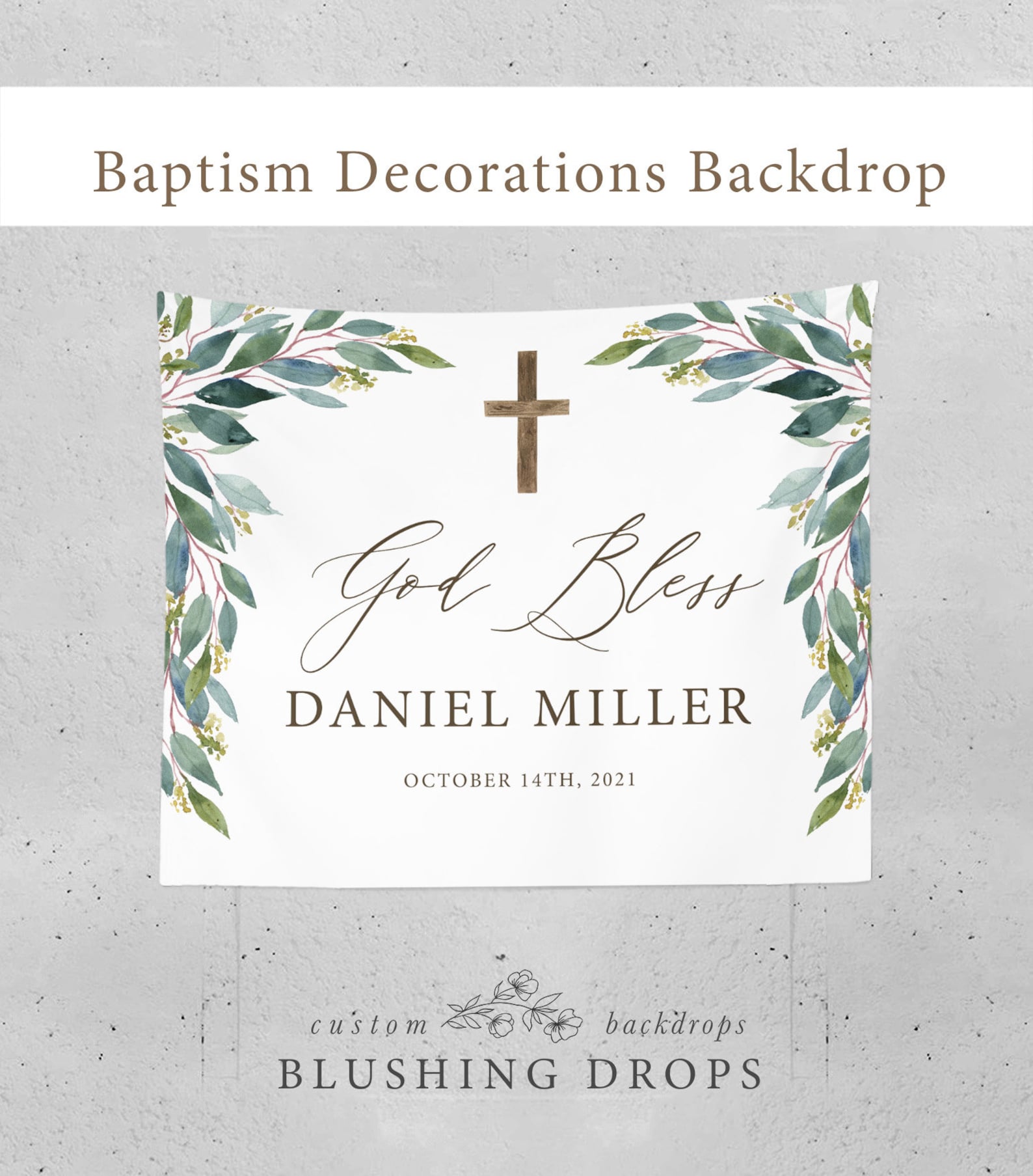 Baptism Decorations Rustic, God Bless Banner Personalization, Boy ...