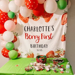 Berry First Birthday Backdrop, Strawberry Backdrop, Strawberry Birthday ...