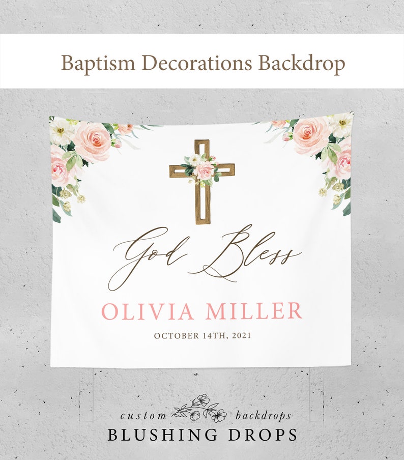 Girl Baptism Banner, Baptism Decorations for Table, Floral Baptism Sign ...