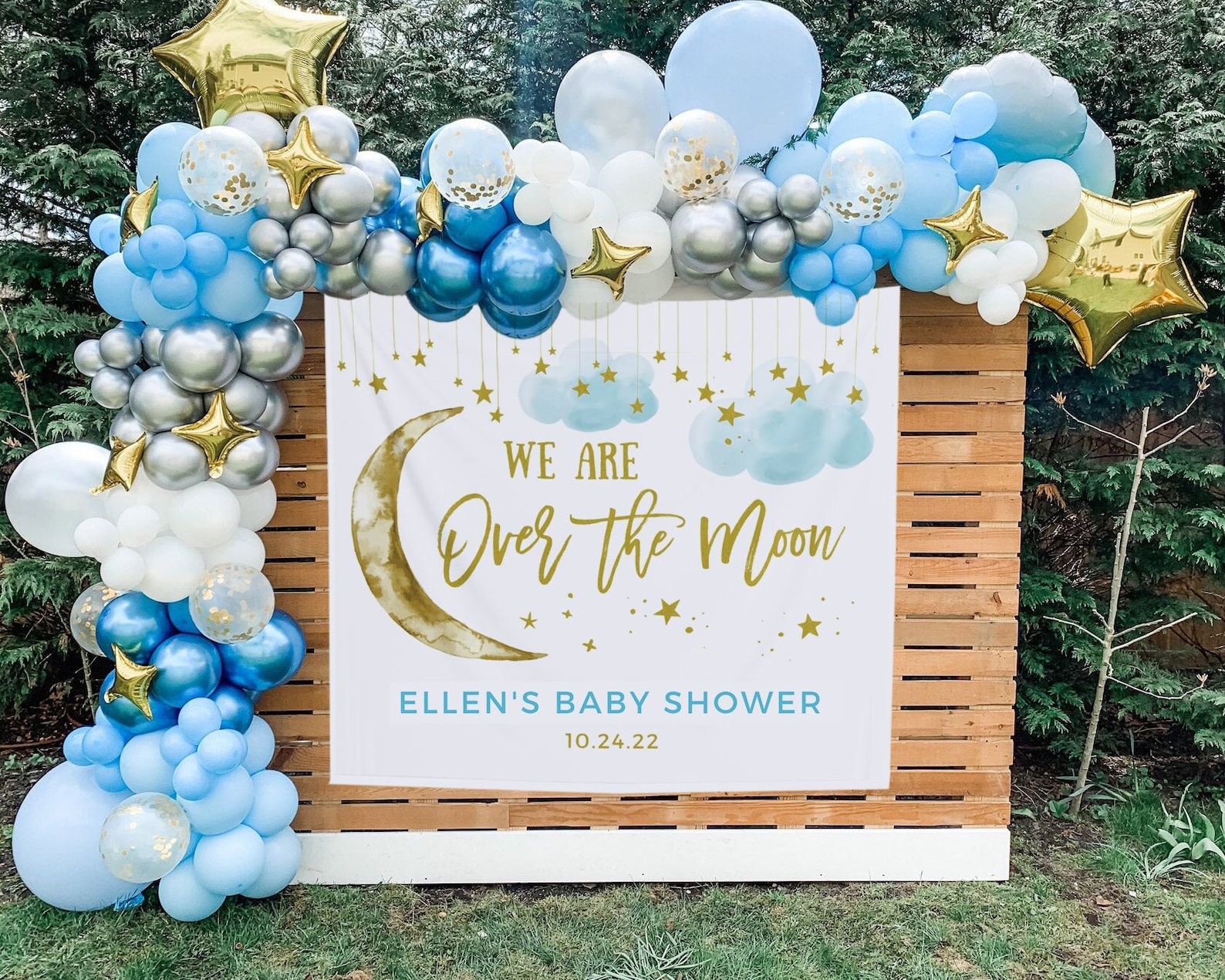 Over the Moon Backdrop, Over the Moon Baby Shower Decorations, Moon and ...