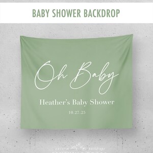 Oh Baby Backdrop, Sage Green Baby Shower Decorations, Gender Neutral ...