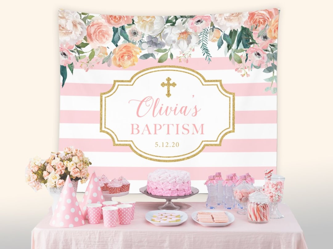Baptism Decorations for Table, Girl Baptism Banner, Personalized ...