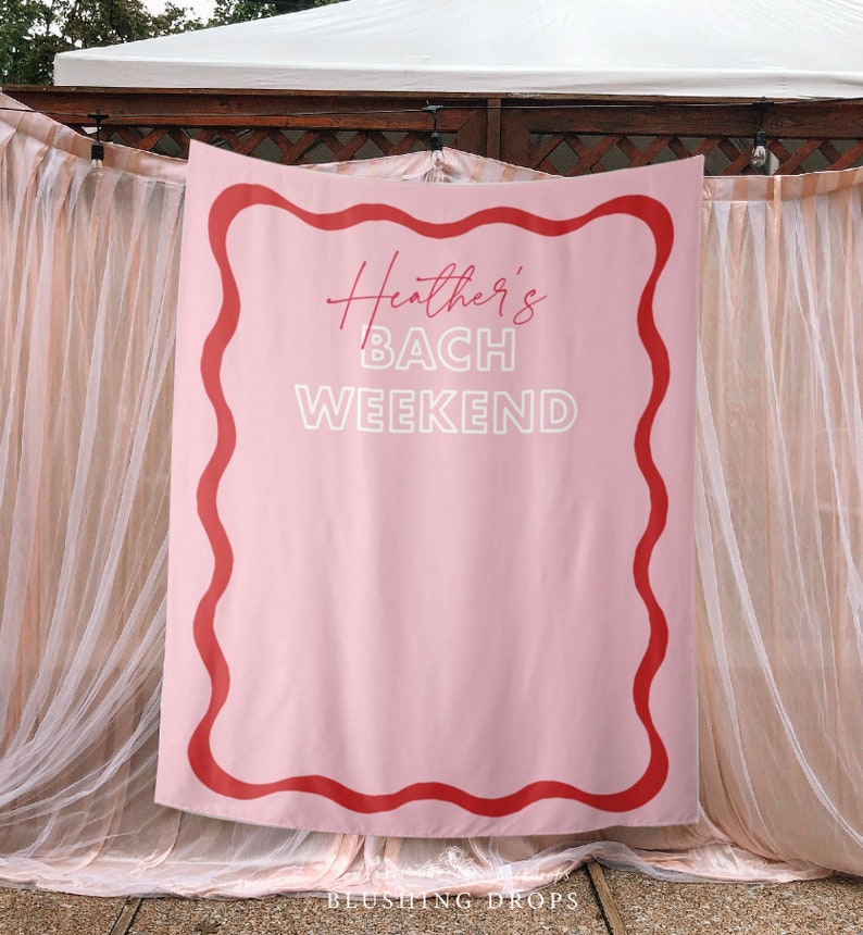Pink Retro Bachelorette Weekend Backdrop, Wave Bachelorette Party ...