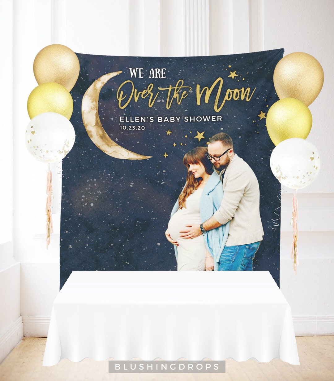 Over the Moon Baby Shower Banner, Celestial Baby Shower, Moon and Star ...