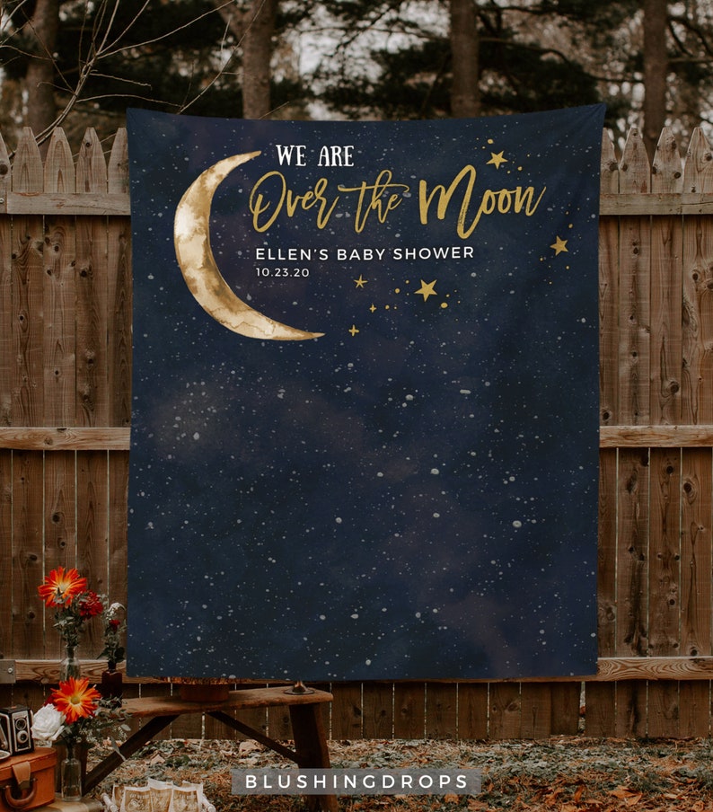 Over the Moon Baby Shower Banner Celestial Baby Shower Moon | Etsy