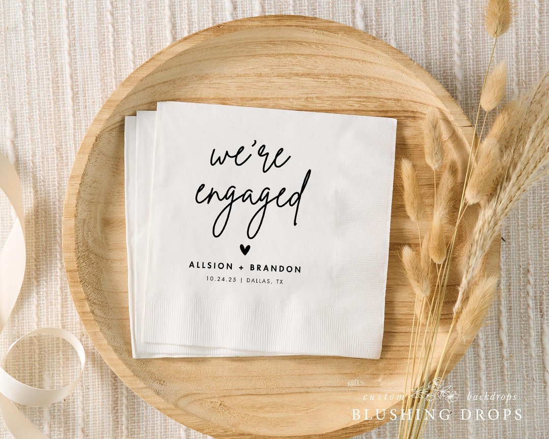 Engagement Party Napkins, Personalized Cocktail Napkins, We're Engaged ...