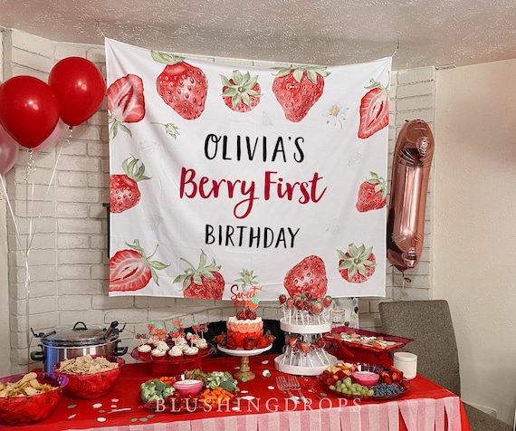 Berry First Birthday Backdrop, Strawberry Backdrop, Strawberry Birthday ...