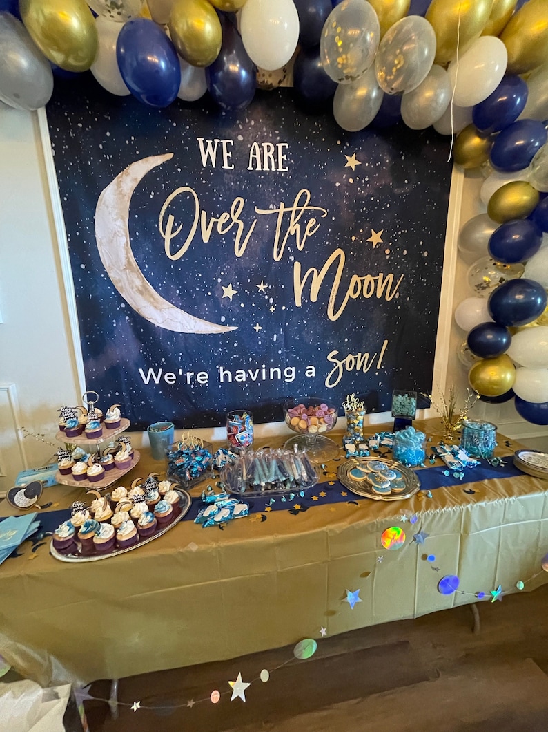 Over the Moon Baby Shower Banner Celestial Baby Shower Moon - Etsy