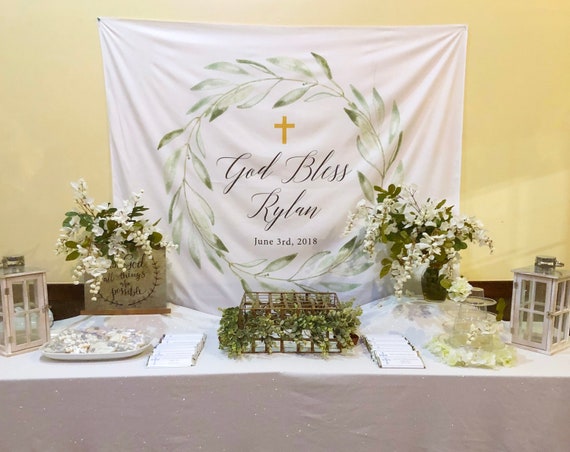 Baptism Backdrop, Baptism Decorations, God Bless Baptism Banner, Baby ...