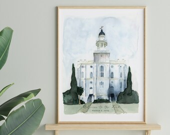 St George LDS Temple Painting Watercolor Floral Print - Etsy