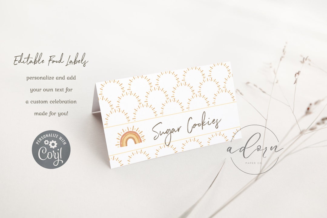 Printable Fold Over Food Tags Fold Over Place Card Sunshine Baby Shower ...