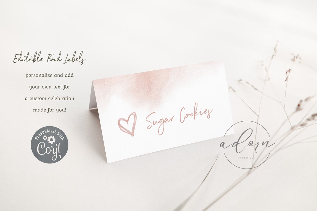 Printable Fold Over Food Tags | Fold Over Place Card | Pink Girls Baby ...