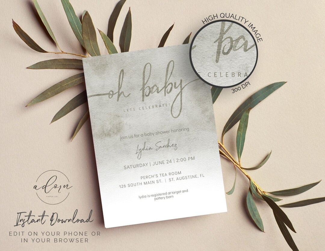 Gender Neutral Baby Shower Invitation Template Grey Baby Shower ...