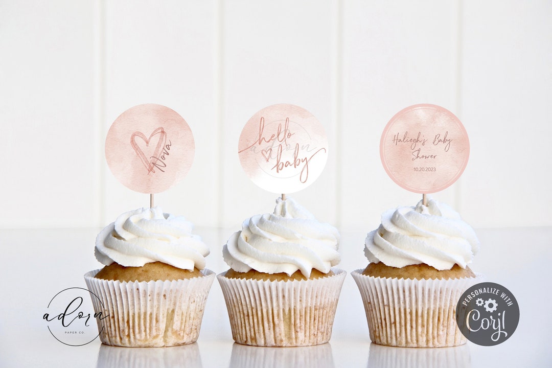 Printable Pink Baby Girl Cupcake Topper Label Minimalist Baby Shower ...