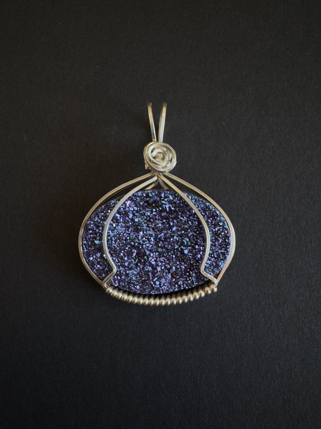 Purple and Blue Drusy Quartz Pendant -- Sterling Silver - Etsy