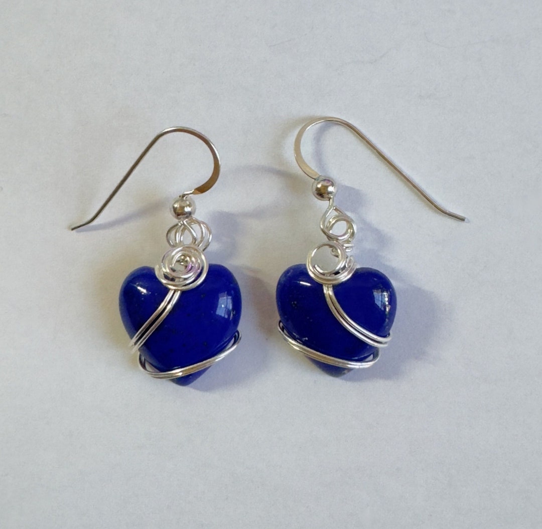 Lapis Heart Earrings -- Sterling Silver - Etsy