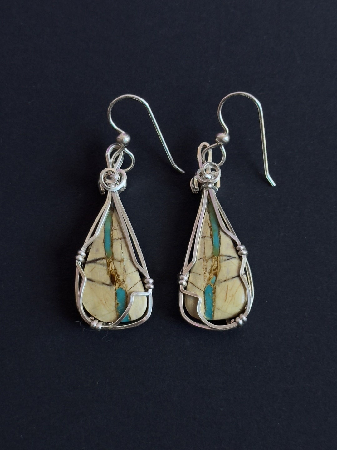 Royston Ribbon Turquoise Earrings -- Sterling Silver - Etsy