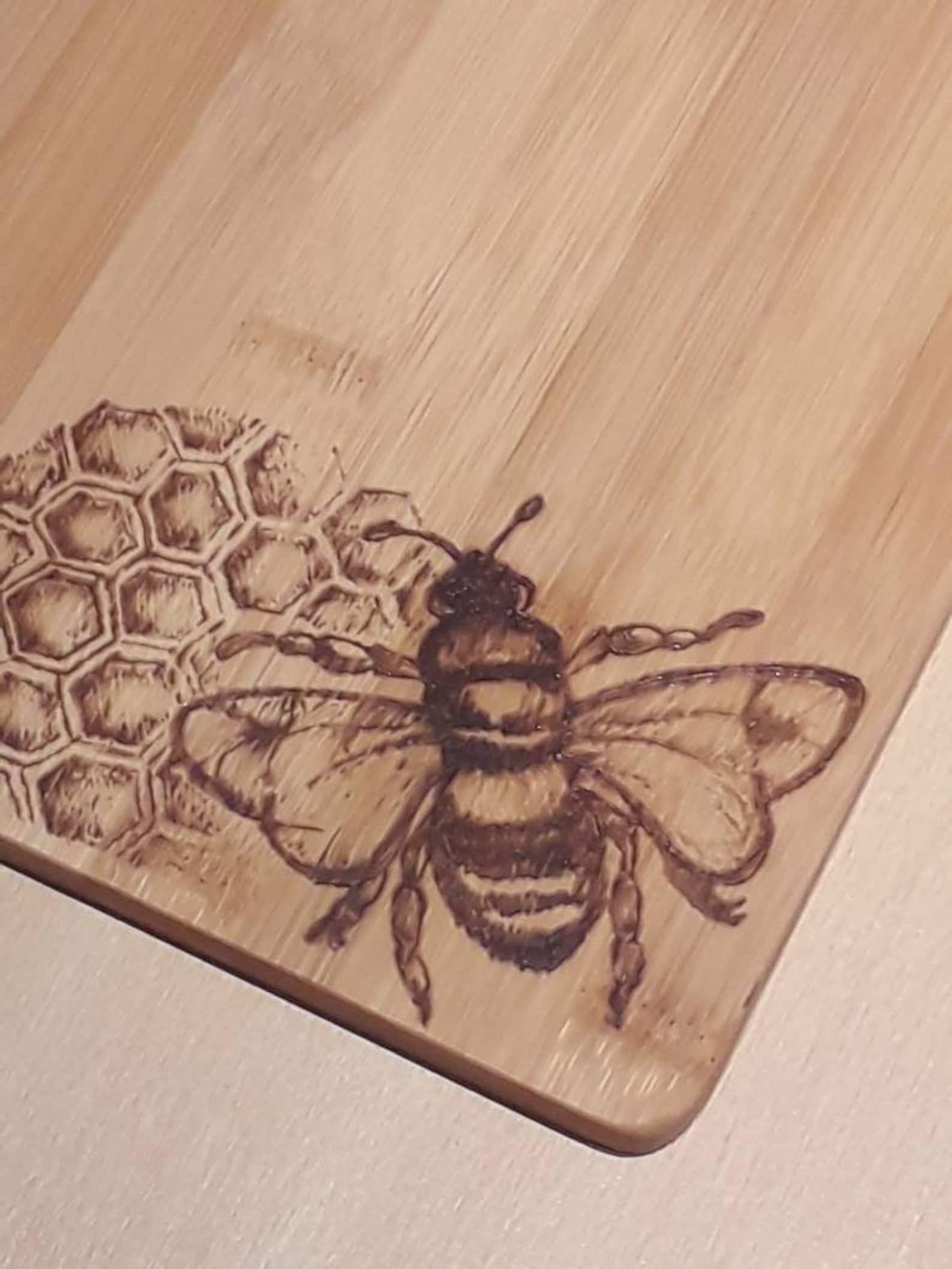 Bee Honeycomb Wooden Chopping Board - With Hand Designed Pyrography ...