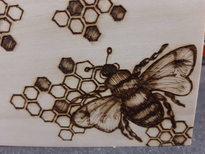 Bee Bumblebee Wooden Money Box, Piggy Bank, Pyrography, Wood Burned ...