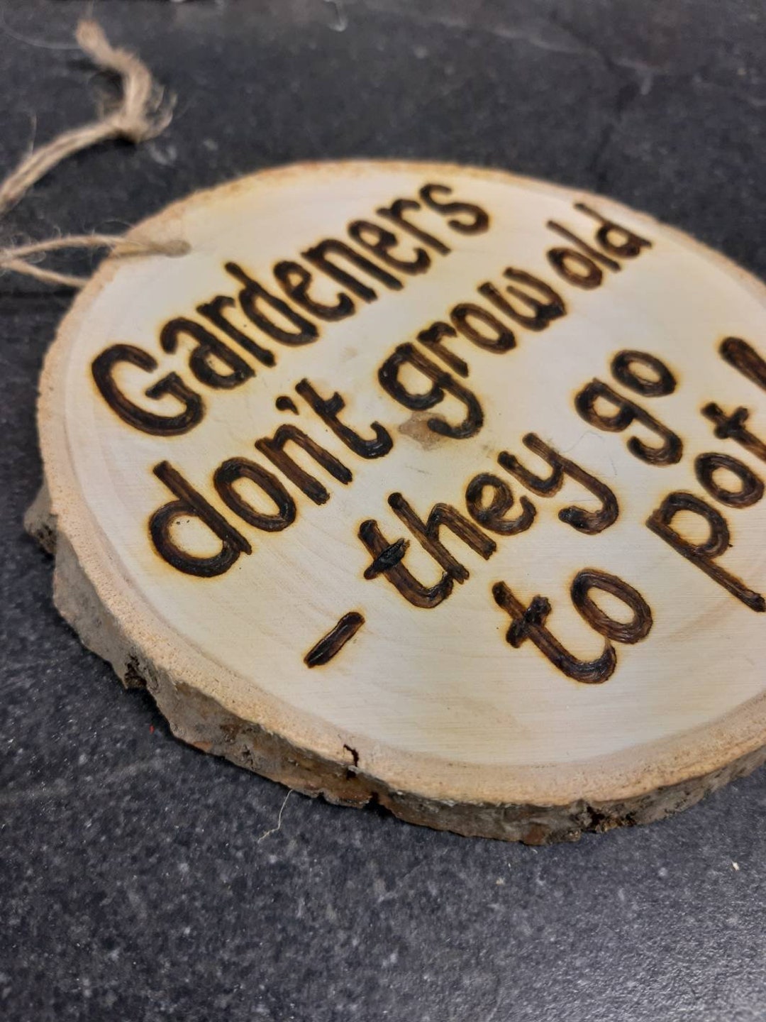 Wooden Garden Sign Natural Log Slices With Pyrography Wording Hanging ...