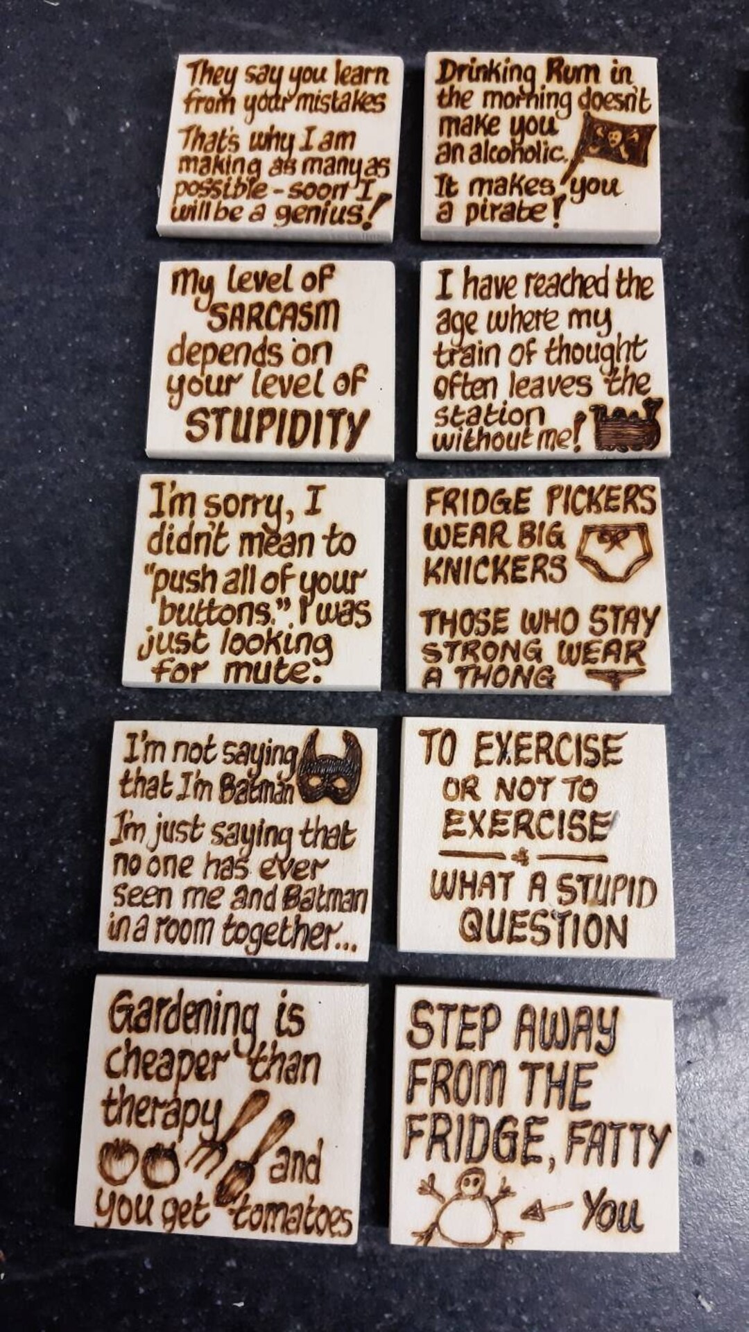 Funny Wooden Fridge Magnet - Wooden Handwritten Pyrography Fridge ...