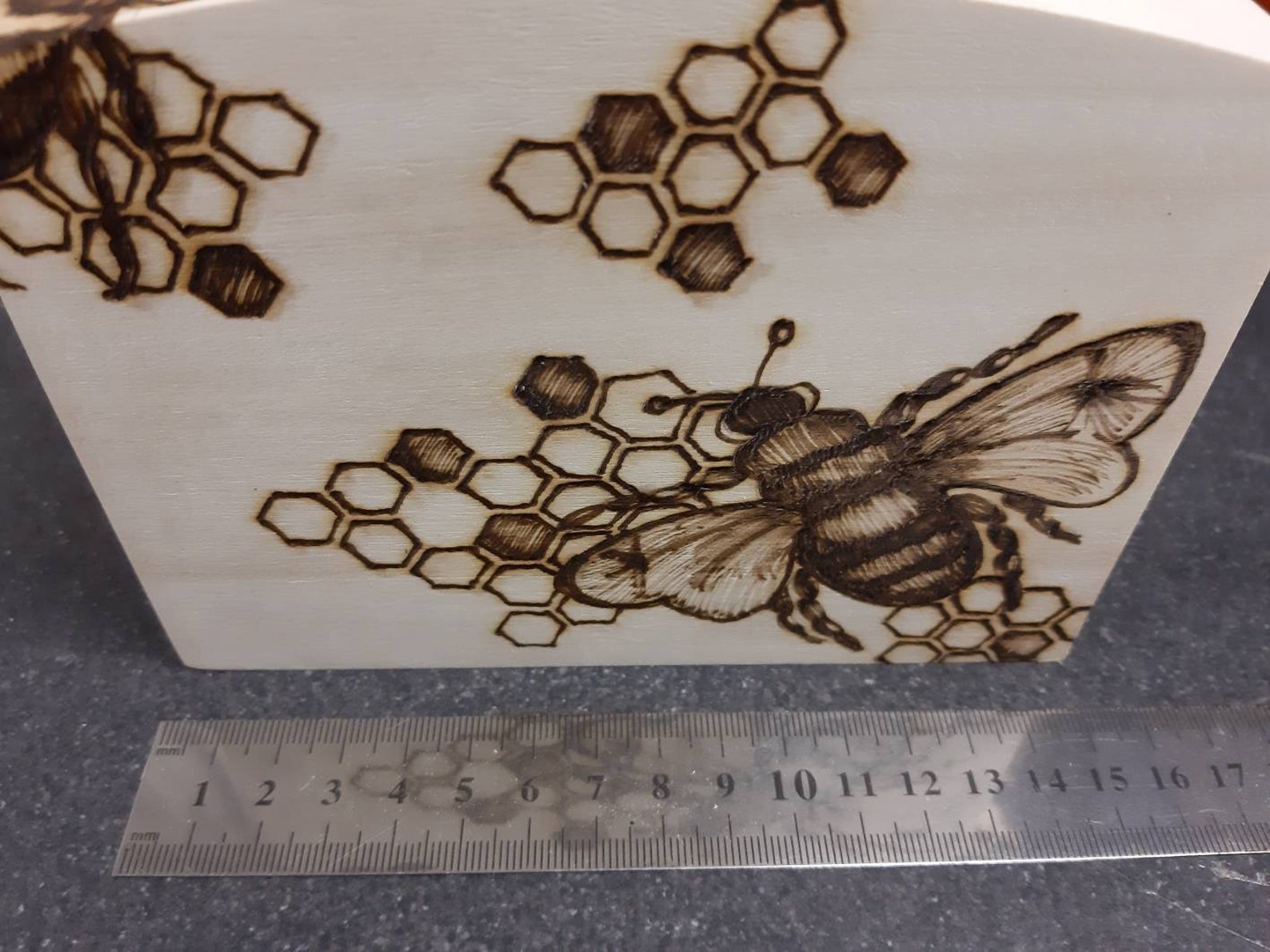 Bee Bumblebee Wooden Money Box, Piggy Bank, Pyrography, Wood Burned ...