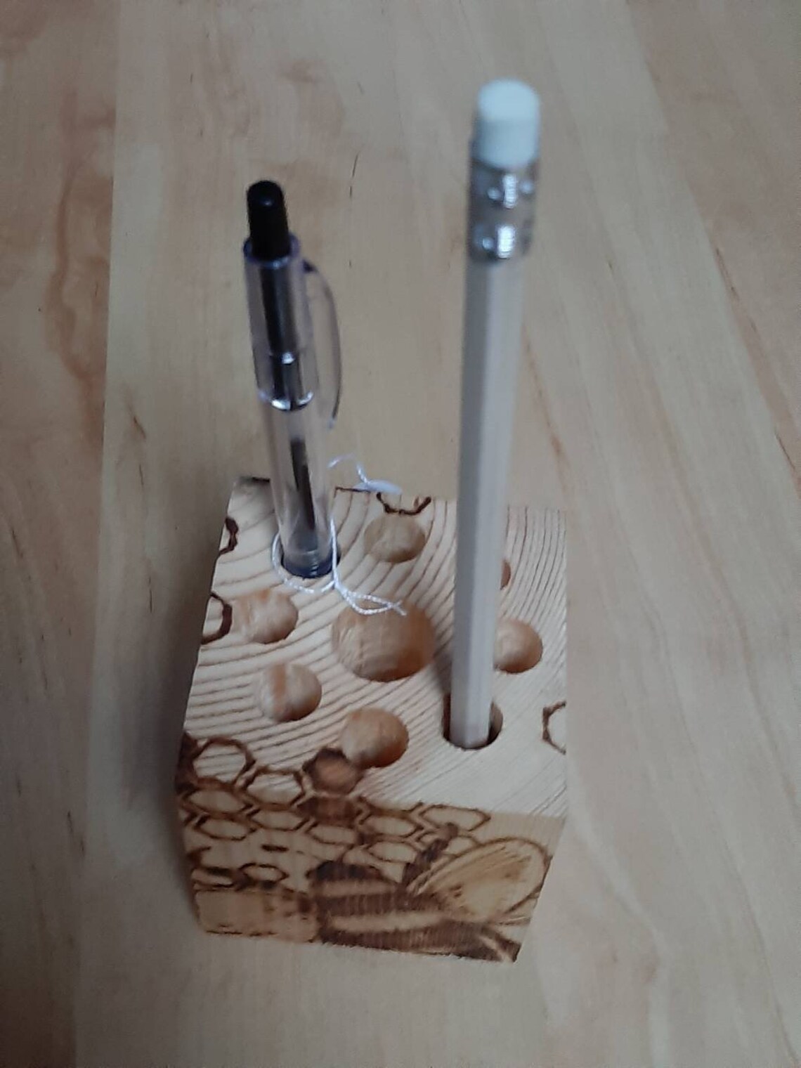 Bee Bumblebee wooden pen block pen holder paperweight hand | Etsy