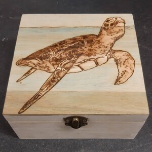 Sea Turtle Wooden Box Hand Drawn Pyrography Wood Burned - Etsy