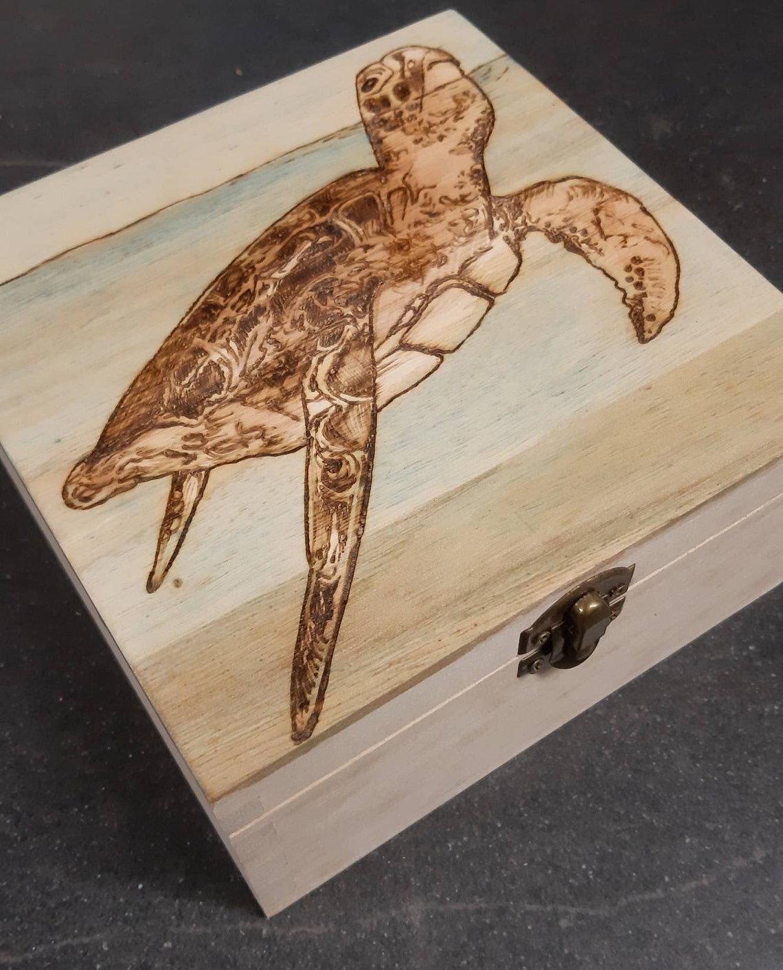 Sea Turtle Wooden Box Hand Drawn Pyrography Wood Burned - Etsy
