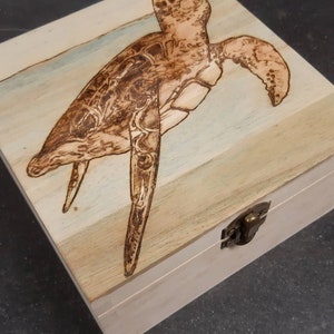 Sea Turtle Wooden Box Hand Drawn Pyrography Wood Burned - Etsy