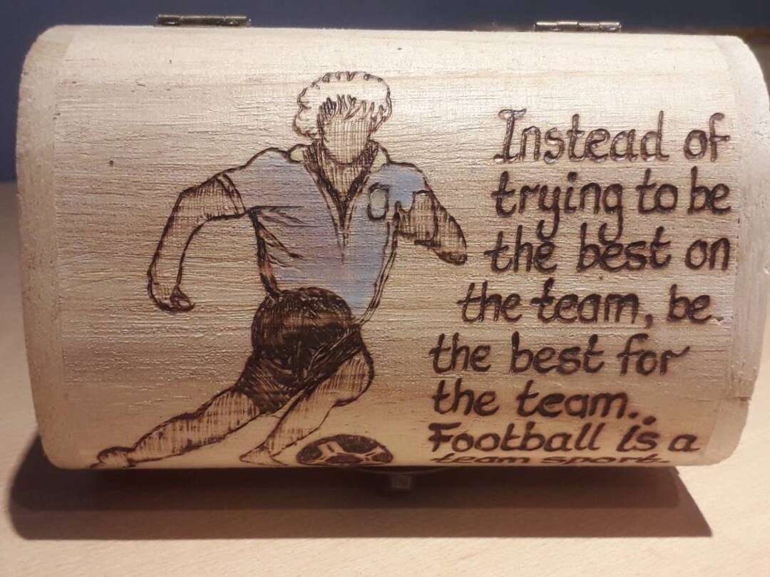Football Pyrography Designed Treasure Chest Wooden Box Gift Jewellery ...