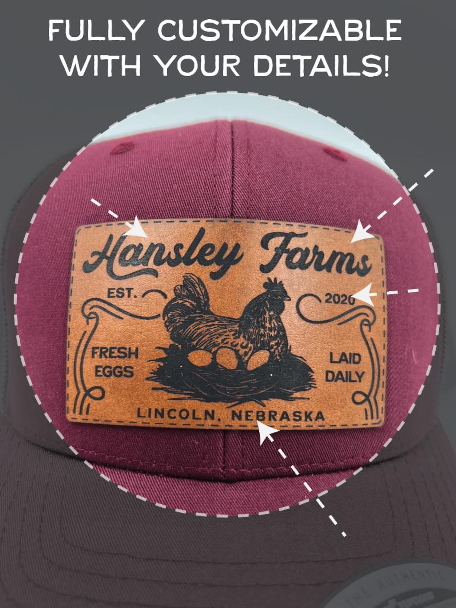Farm Logo Leather Patch Cap, Tractor Trucker Hat, Personalized Ranch ...