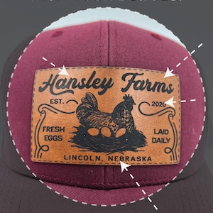 Farm Logo Leather Patch Cap, Tractor Trucker Hat, Personalized Ranch ...