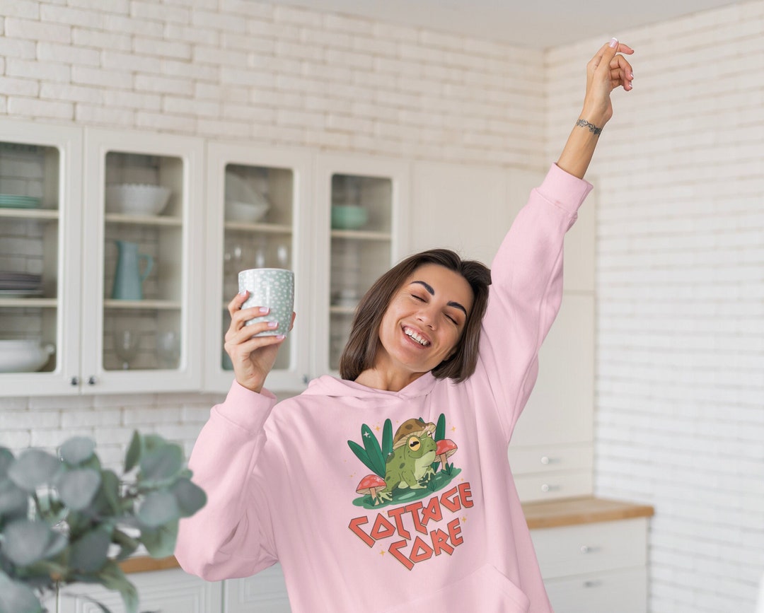 Cottage Core Hoodie // Retro Frog & Mushrooms Hooded Sweatshirt ...