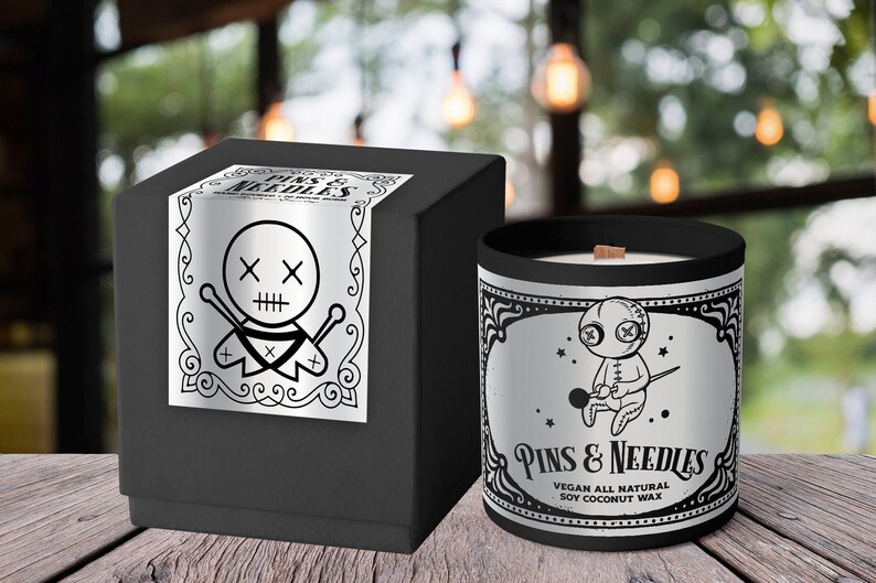 Pins and Needles Candle // Halloween Voodoo Doll Gift // Custom Scented ...