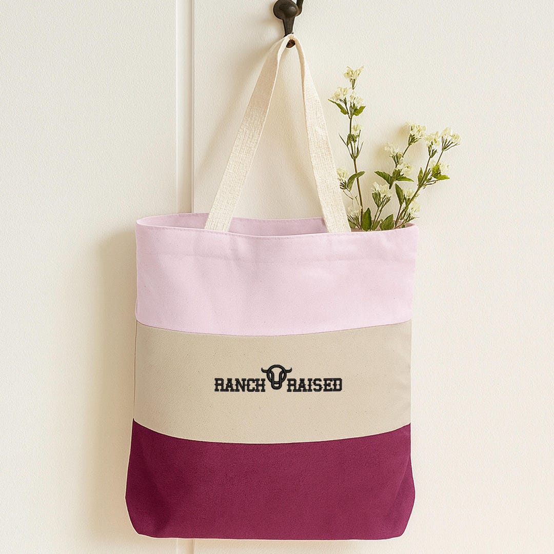 Ranch Raised Embroidered Tote Bag, Steer Head Design, Farmers Market ...